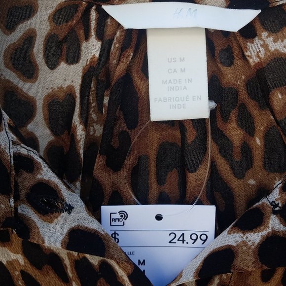 H&M | Tops | Leopard Print Button Up Blouse With Puff Sleeves | Poshmark